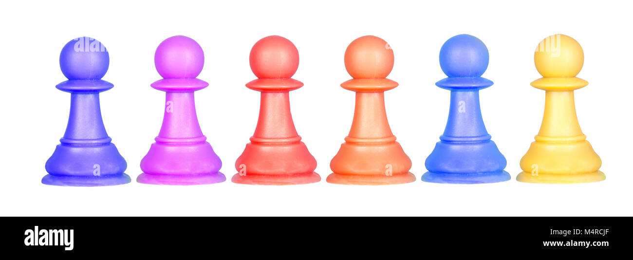 The color pawns, chess pieces isolated on a white background Stock ...