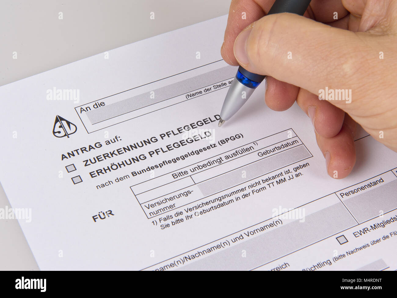 Pflegegeld Antrag Öst.2 Stock Photo - Alamy