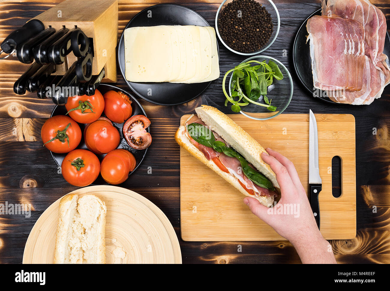 Top view of sandwich process preparation Stock Photo - Alamy