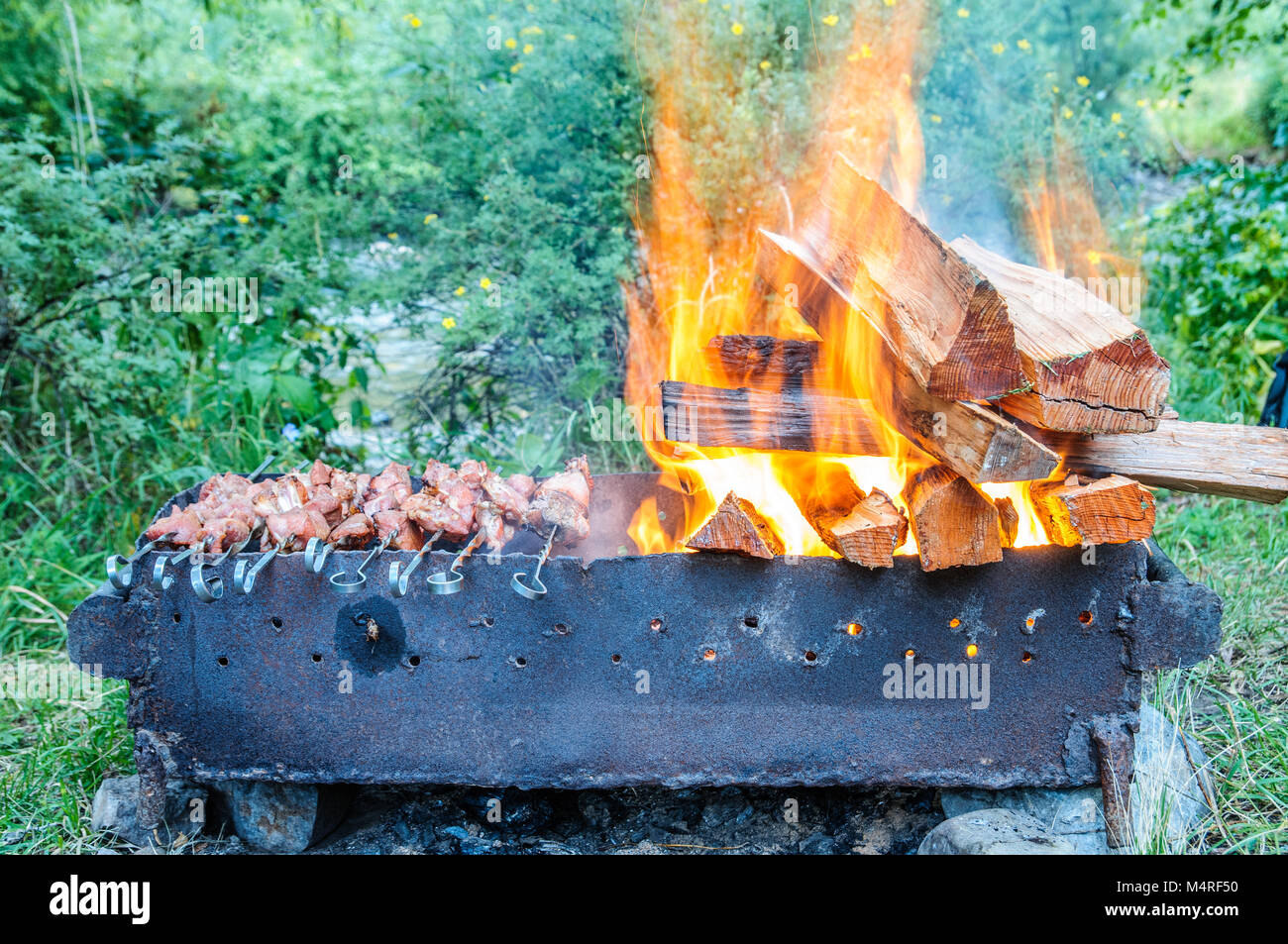 Preparing to make barbeque in the open air in summer Stock Photo - Alamy