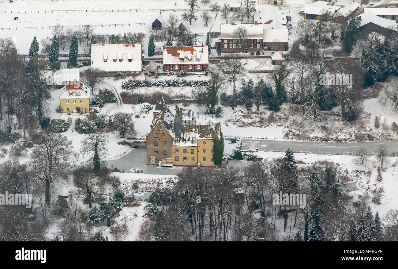 Aerial view, moated castle, Höllinghofen Castle, Arnsberg, Sauerland ...