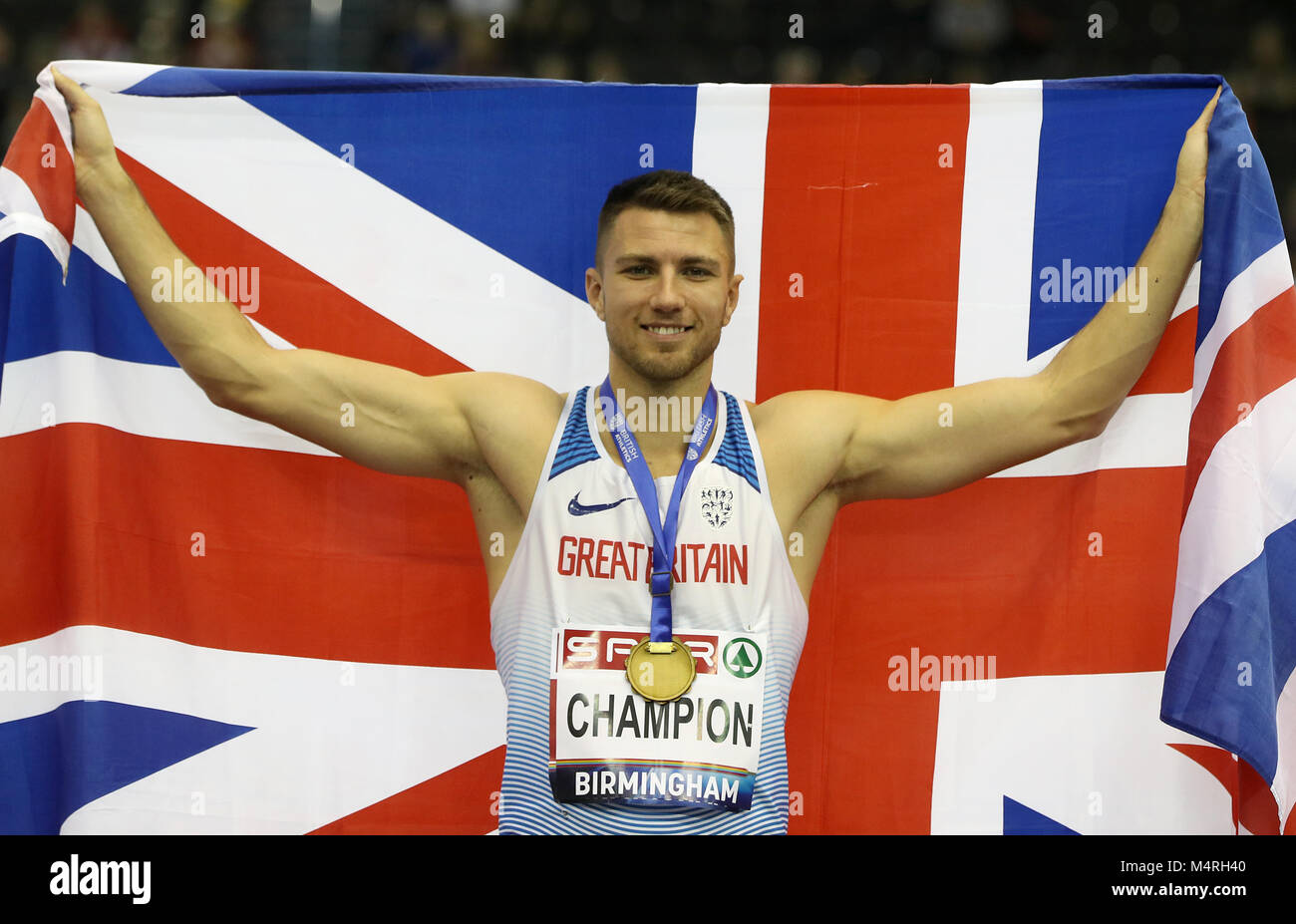 Andrew Pozzi wins the Men's 60m hurdle during day one of the SPAR ...