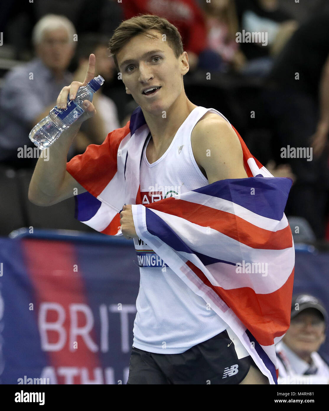 Jake Wightman celebrates winning the Men's 1500m during day one of the ...