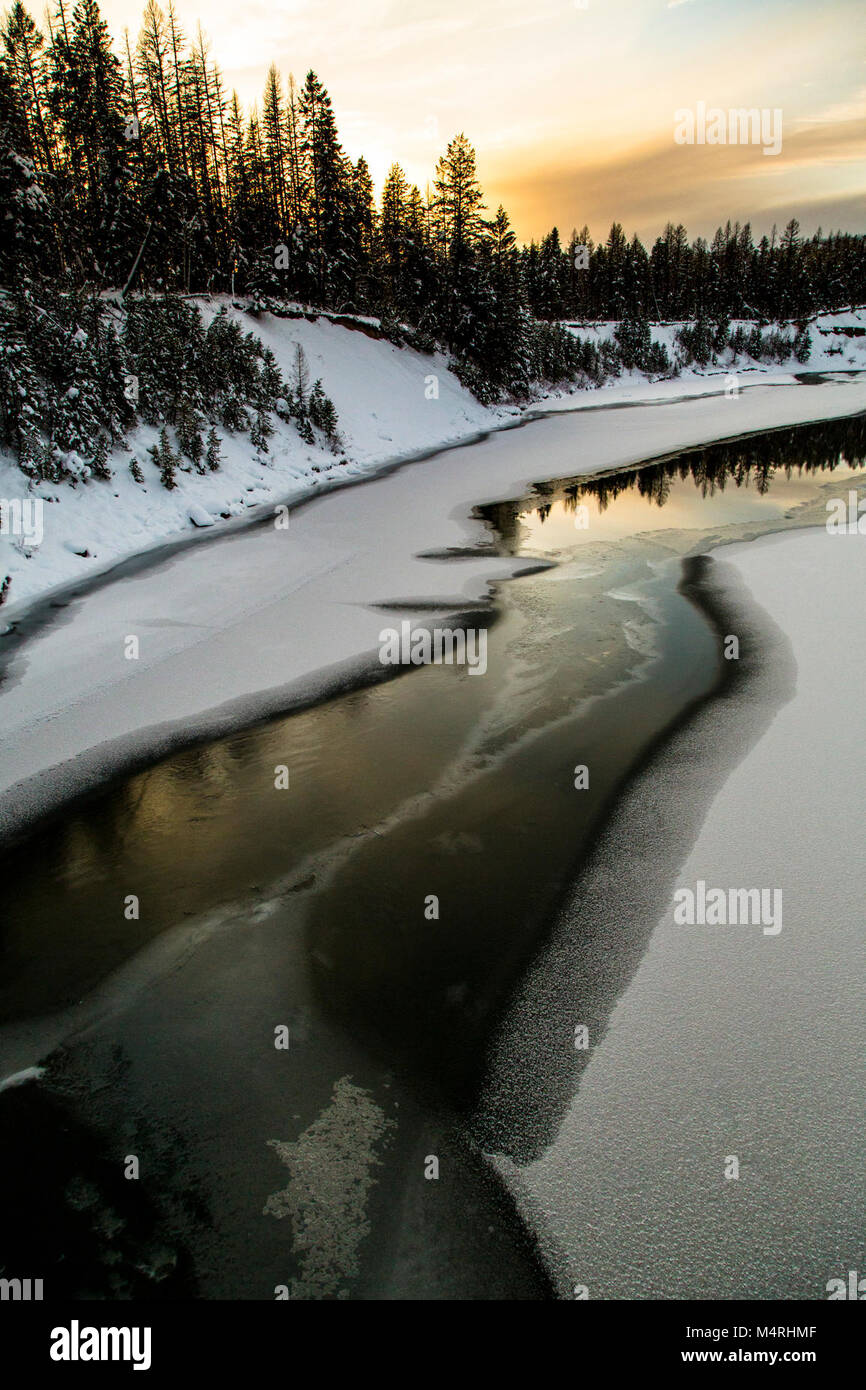 Middle Fork Sunset from West Glacier Bridge Portrait Stock Photo - Alamy