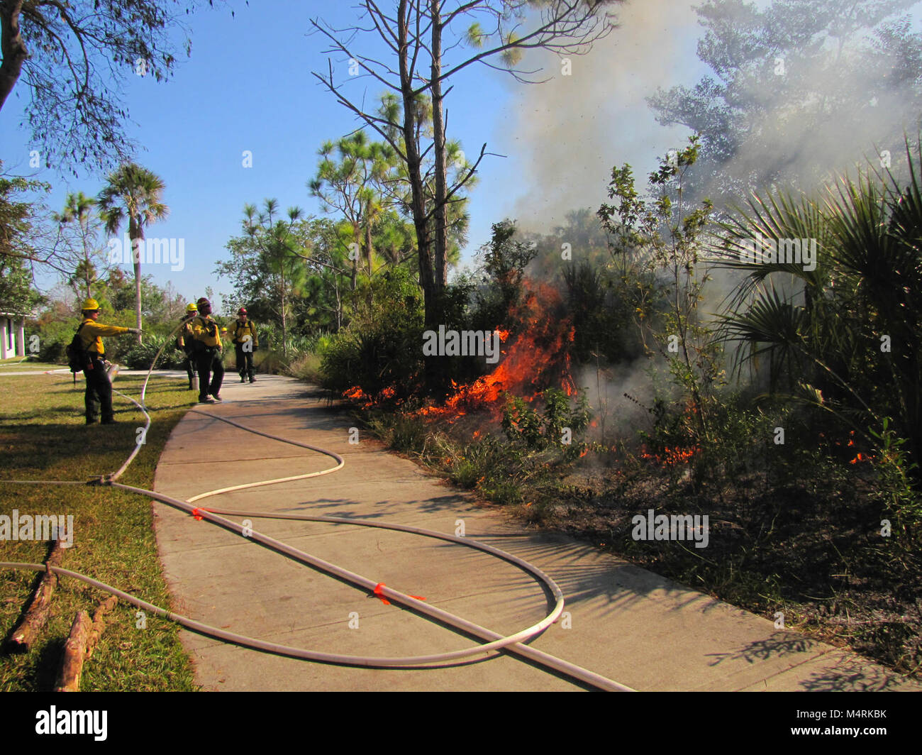 Prescribed fire near park structures Stock Photo - Alamy