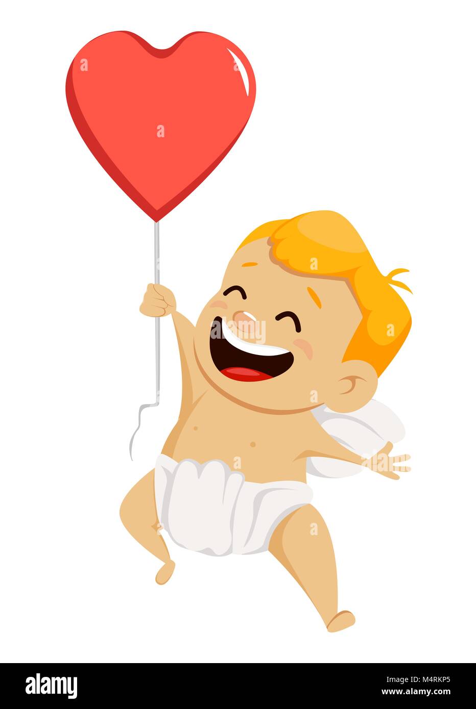 Valentines Day greeting card with cute cupid holding air balloon in ...