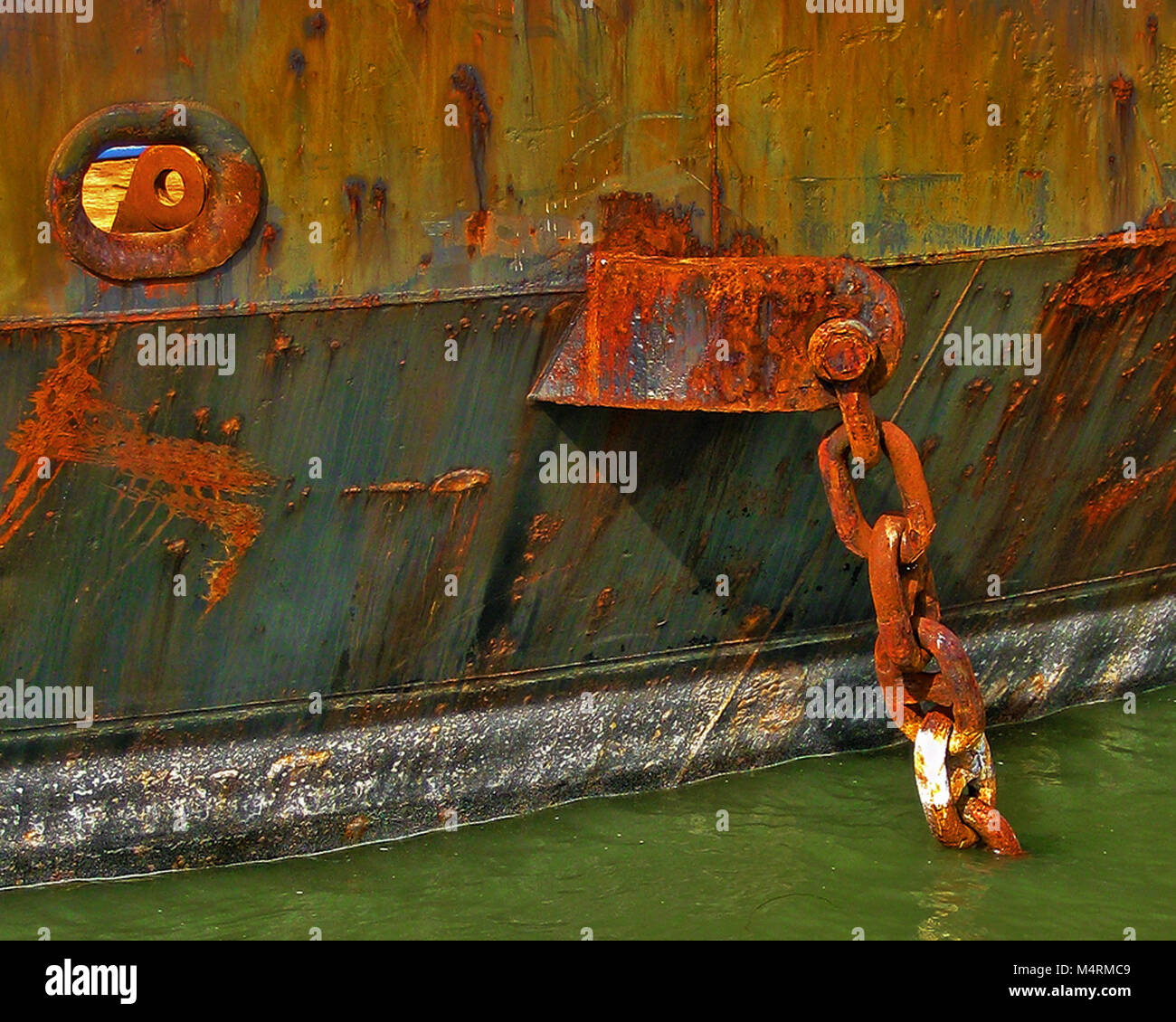Rusty hull of an old ship near the ferry terminal in Fairhaven ...