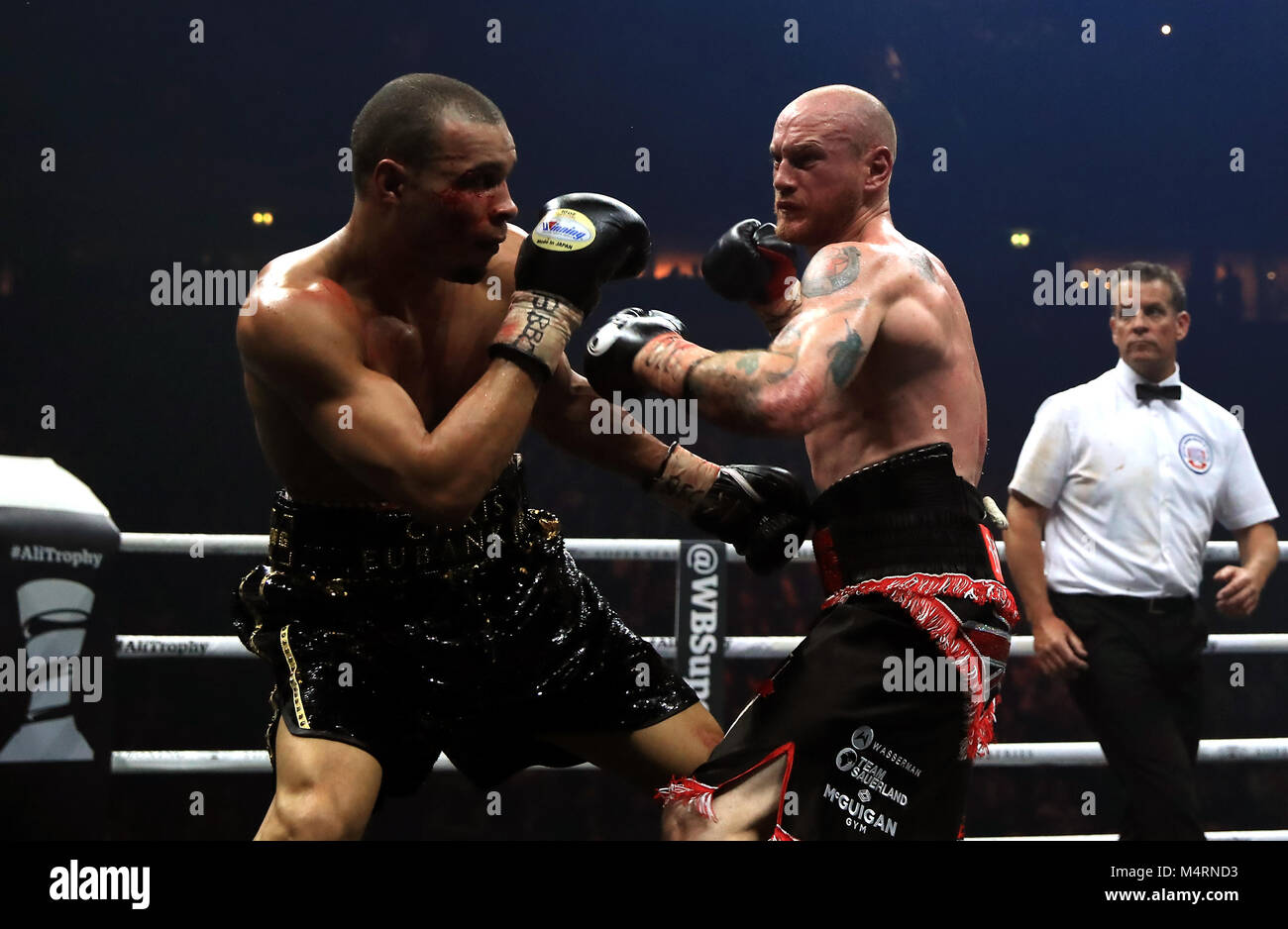 Chris Eubank (left) and George Groves during the WBA Super-Middleweight ...