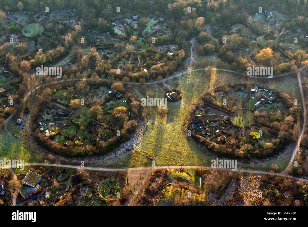 Aerial view, circular allotments in Dusseldorf-Heerdt, Dusseldorf ...