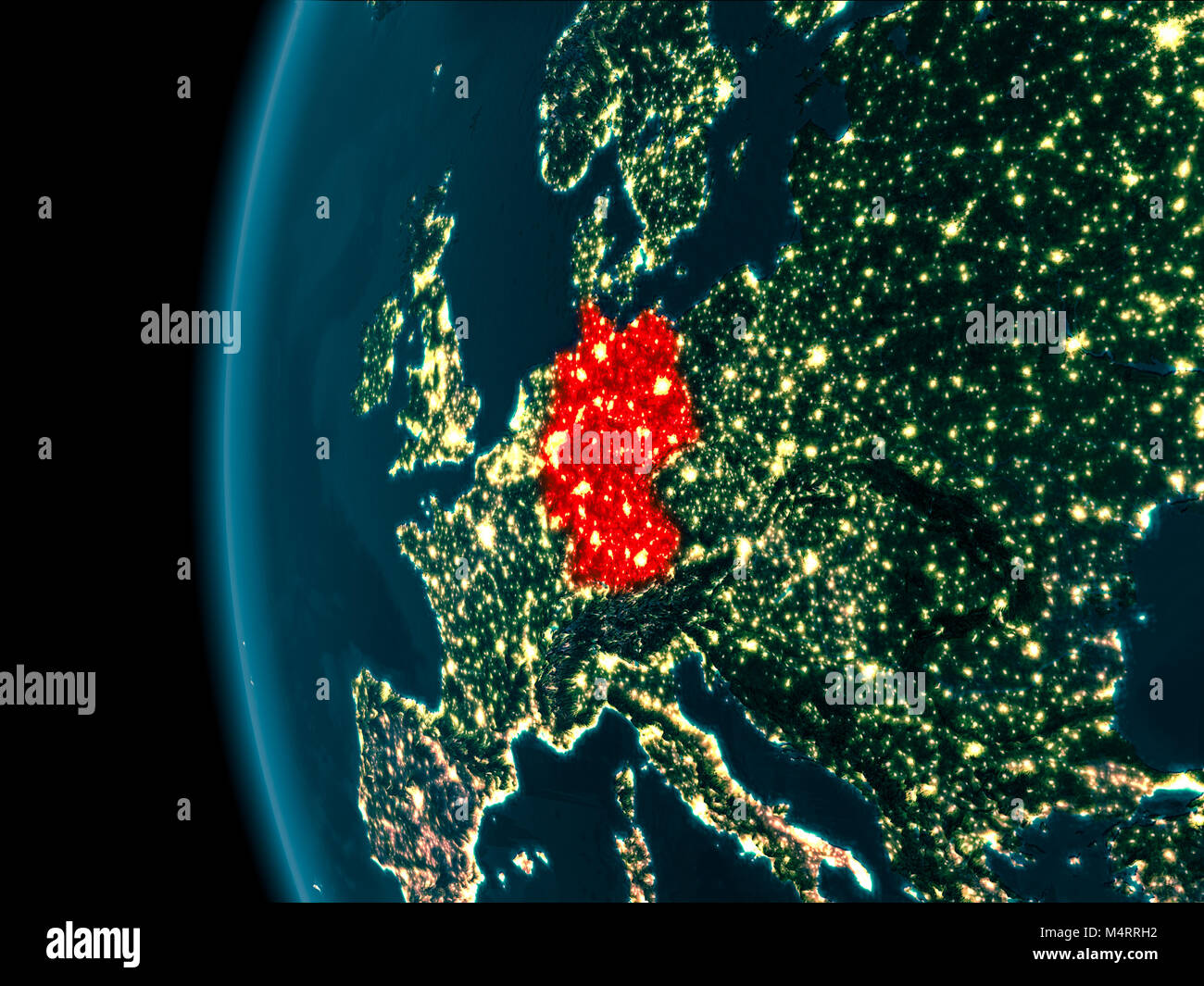 Germany from orbit of planet Earth at night with highly detailed ...
