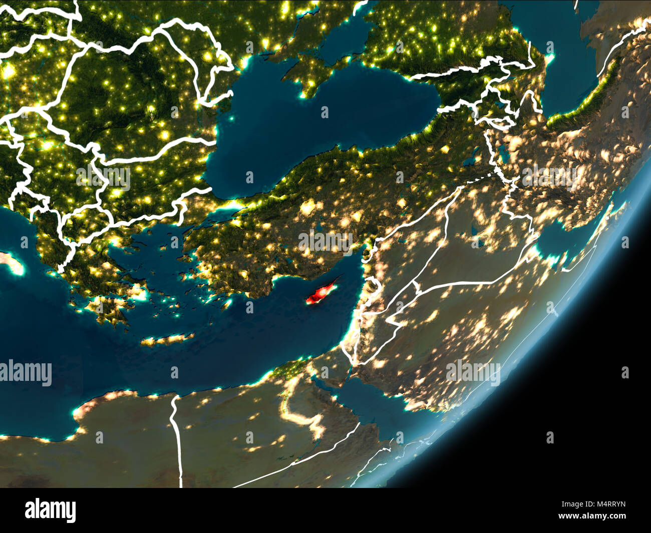 Map cyprus highlighted in red hi-res stock photography and images - Alamy