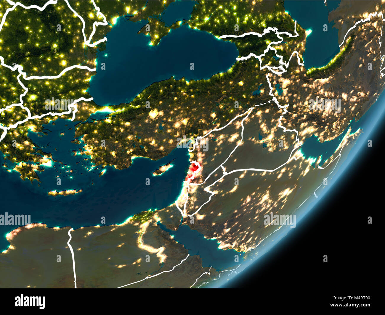 Lebanon as seen from Earth’s orbit on planet Earth at night highlighted ...