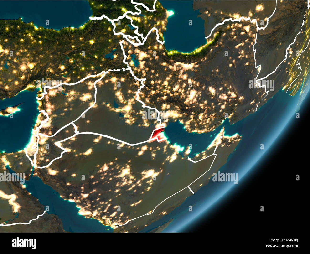 Kuwait as seen from Earth’s orbit on planet Earth at night highlighted ...