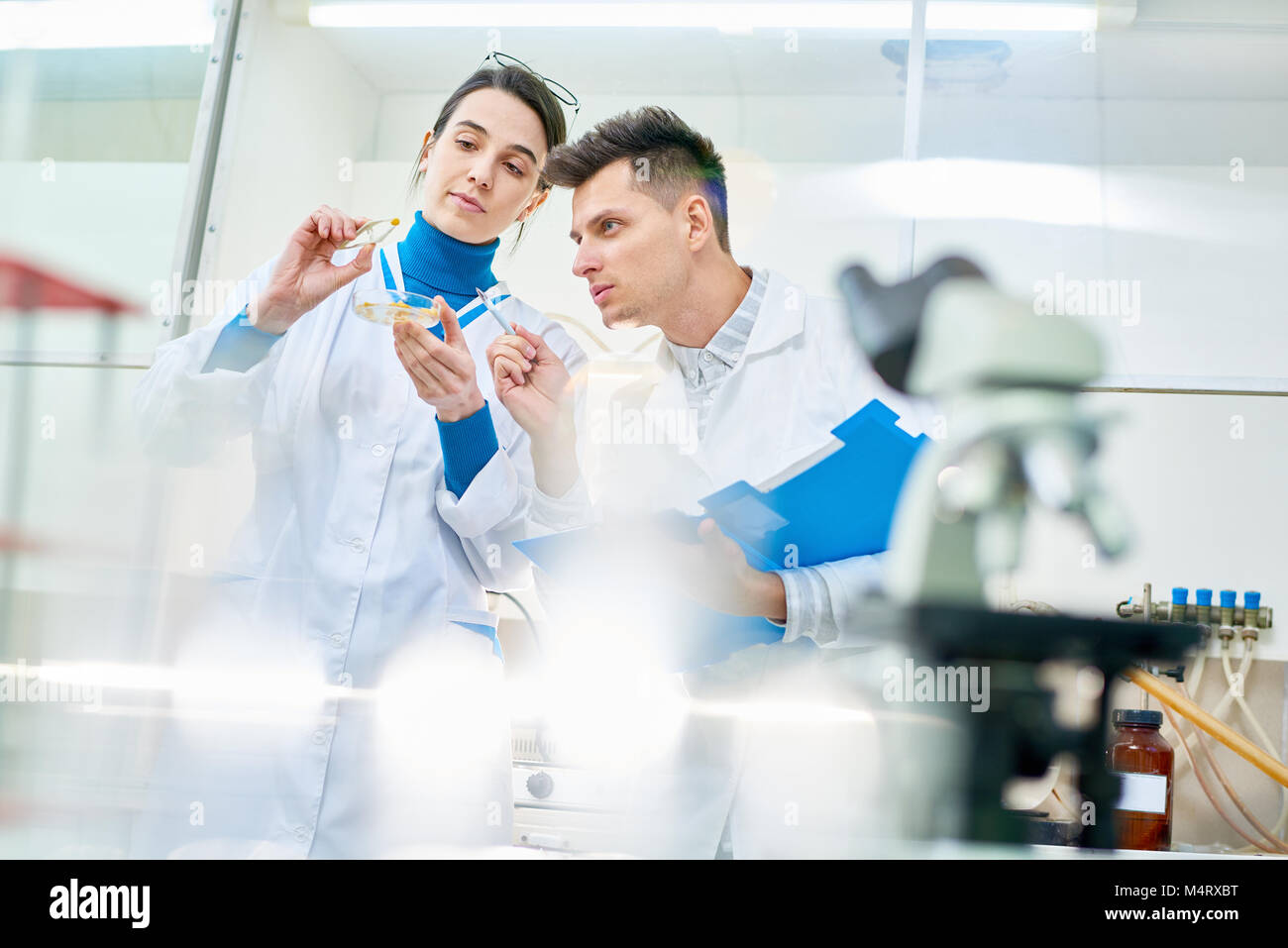 Group of hard-working scientists gathered together in modern laboratory ...
