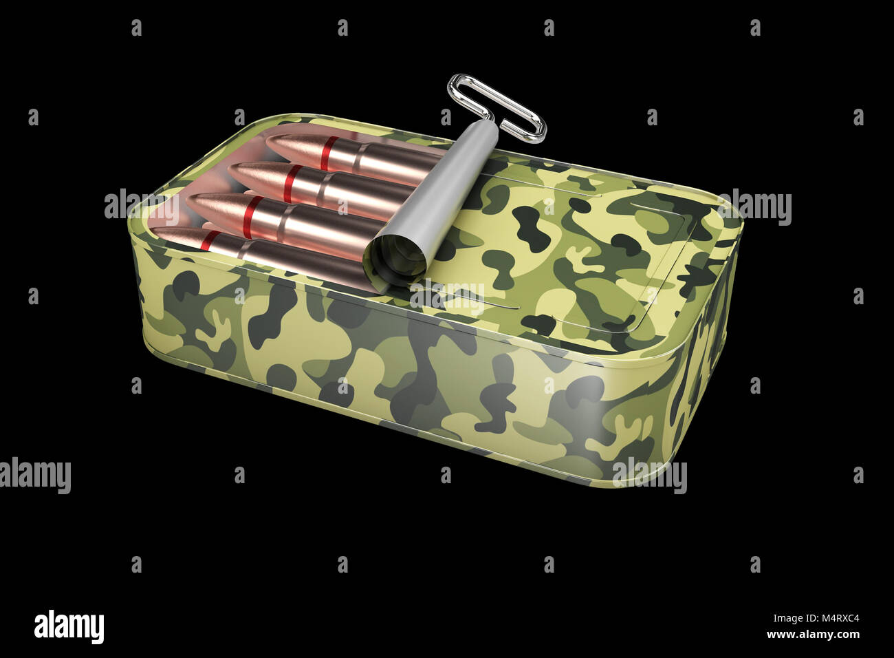 3d Illustration of Bullets in the tin can isolated on black background ...