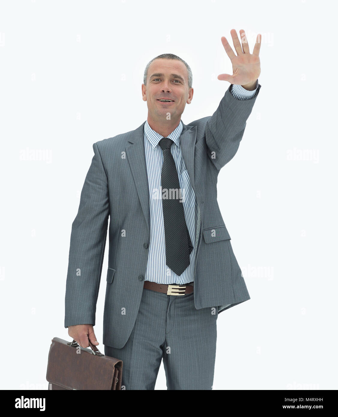 confident businessman making a welcoming hand gesture Stock Photo - Alamy