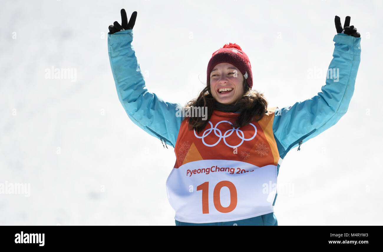 Sarah Hoefflin (gold) from Switzerland celebrating her medal during the ...