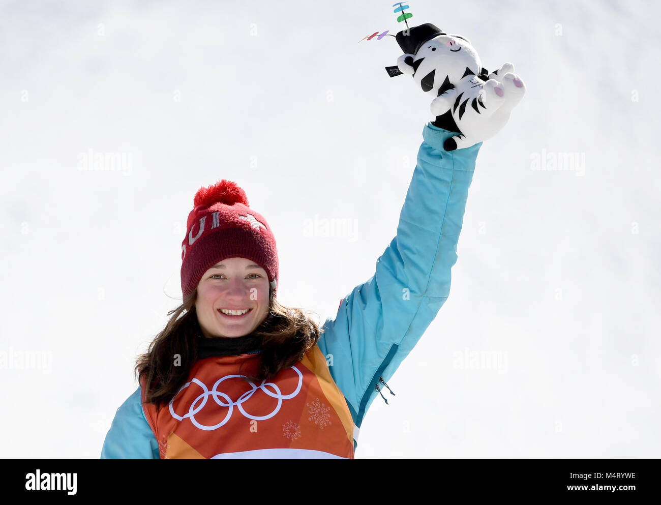 Sarah Hoefflin (gold) from Switzerland celebrating her medal during the ...