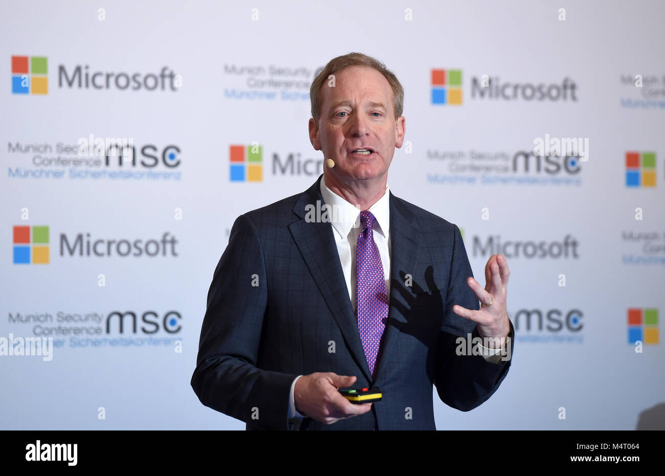 Munich, Germany. 16th Feb, 2018. Microsoft's General Counsel Brad Smith ...