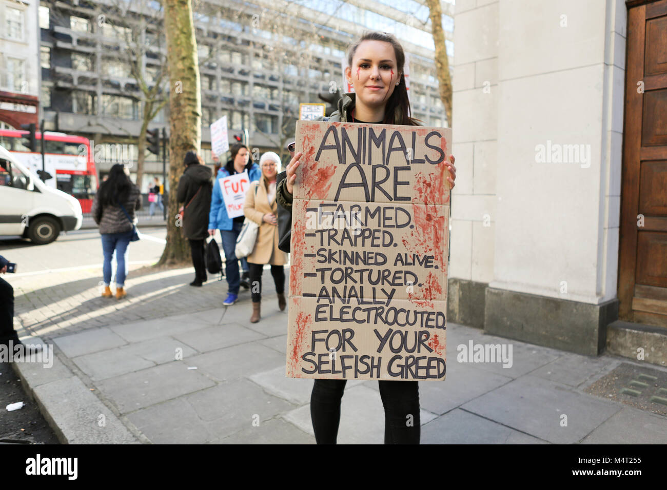 17th Feb, 2018. Anti fur protesters protest outside venues used for ...