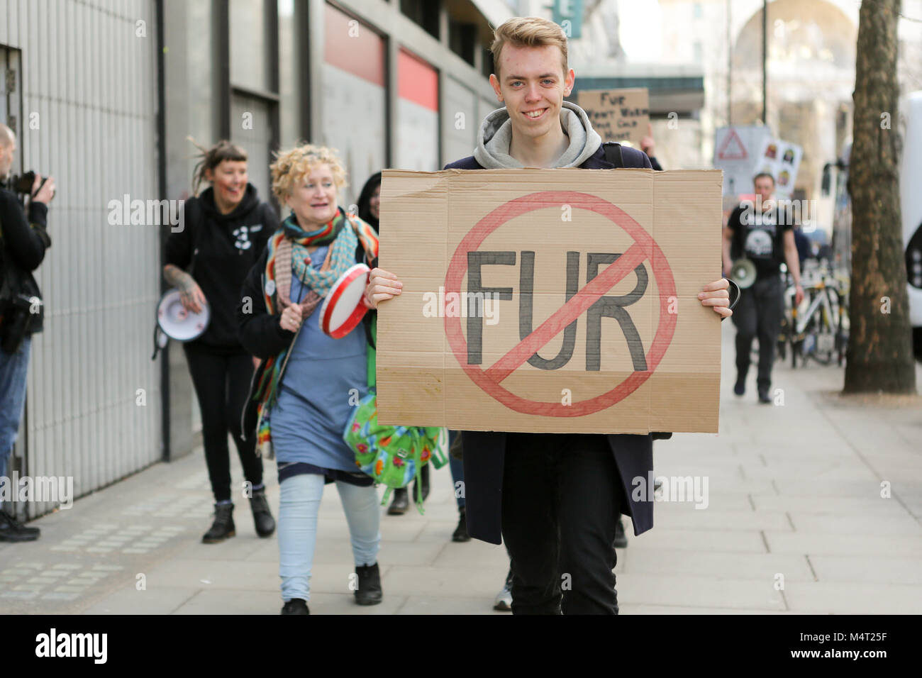 17th Feb, 2018. Anti fur protesters protest outside venues used for ...