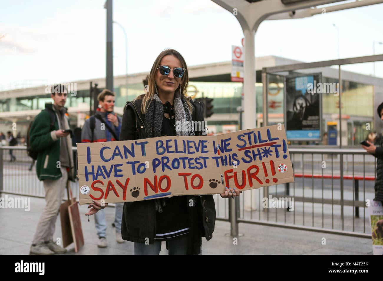 17th Feb, 2018. Anti fur protesters protest outside venues used for ...
