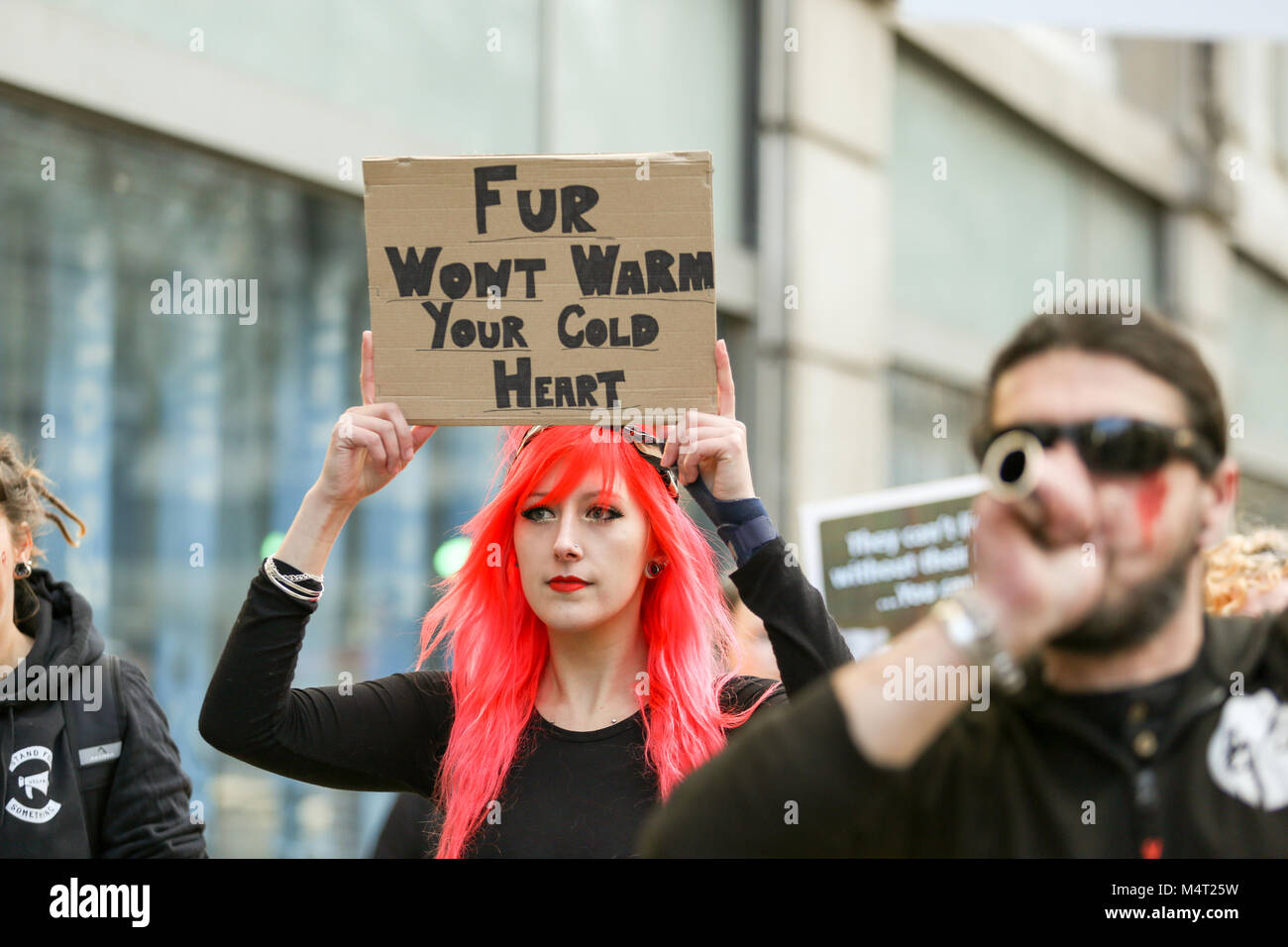17th Feb, 2018. Anti fur protesters protest outside venues used for ...