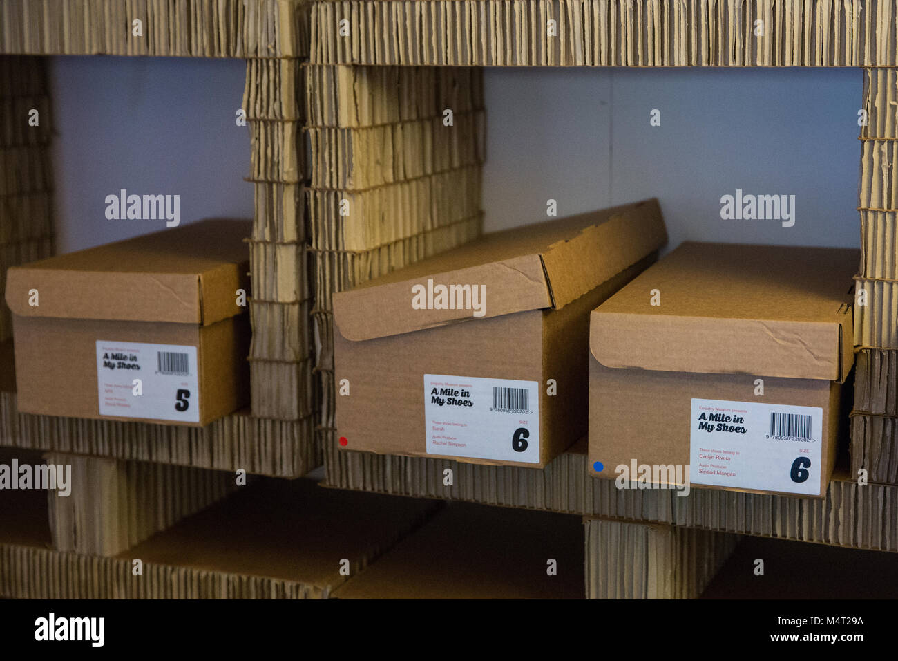 London, UK. 17th February, 2018. A Mile In My Shoes, a themed exhibit ...