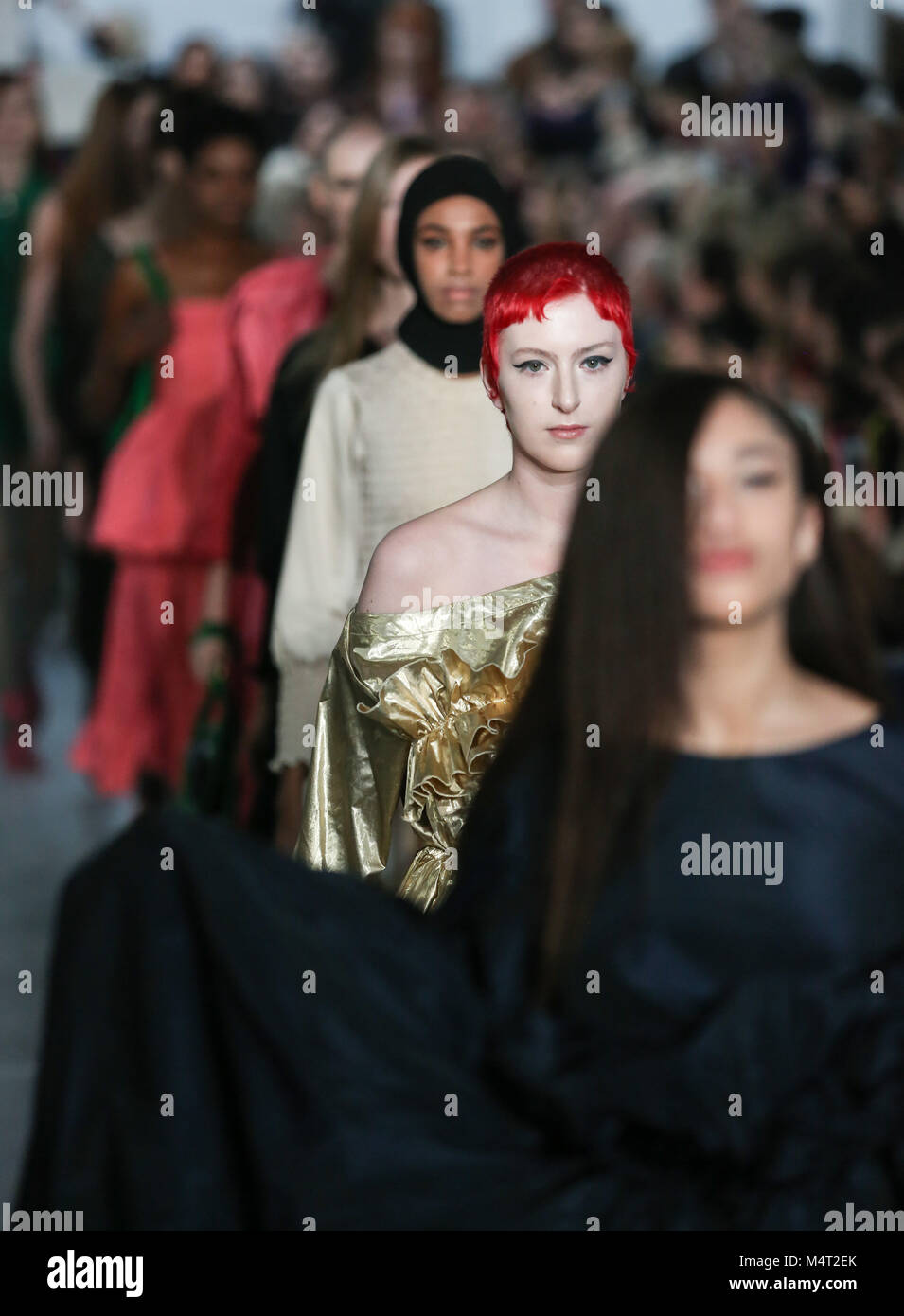 London, UK. 17th Feb, 2018. Models walk the runway at Molly Goddard ...