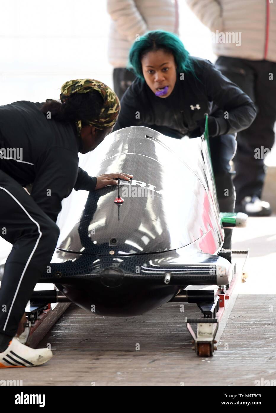 Seun Adigun (NGR) and Akuoma Omeoga (NGR). Womens bobsleigh training ...