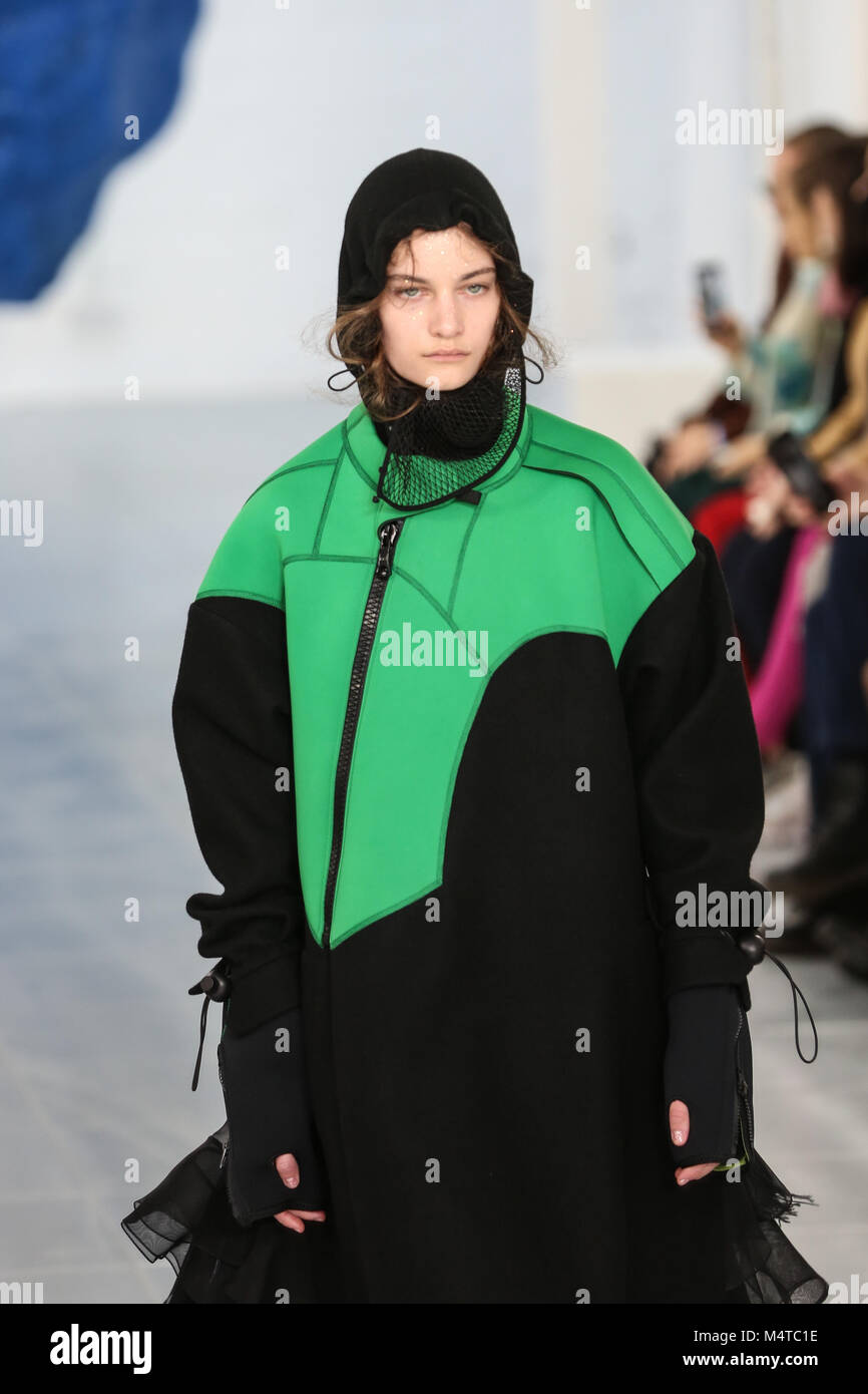 London, UK. 18th Feb, 2018. A model walk the runway at the Preen by ...