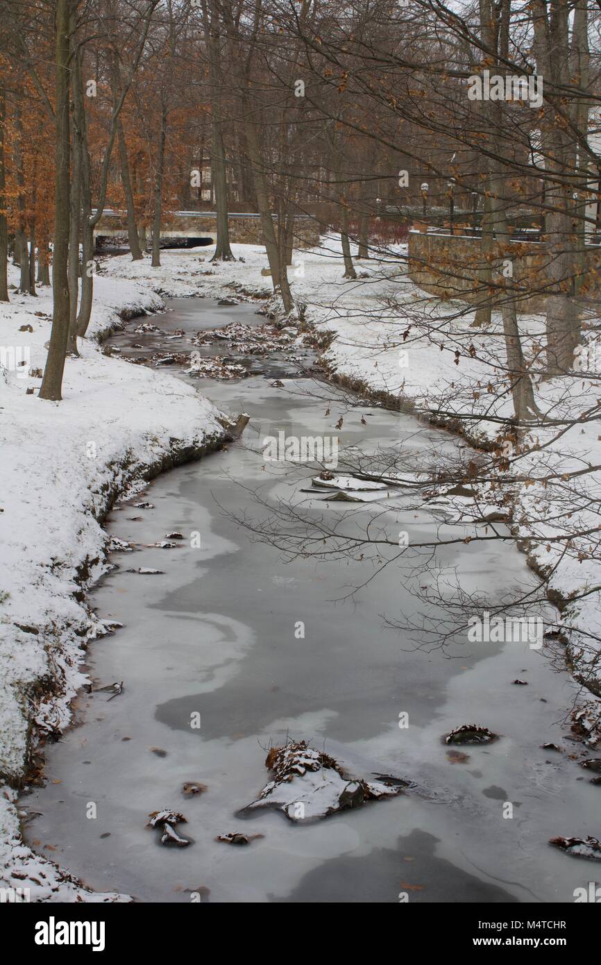 Snowy winter stream Stock Photo - Alamy