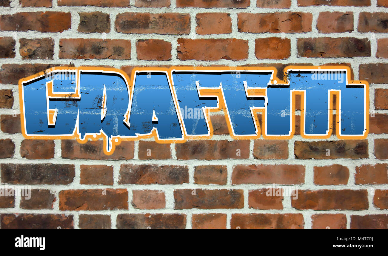 Rendering of a brick wall with graffiti Stock Photo - Alamy