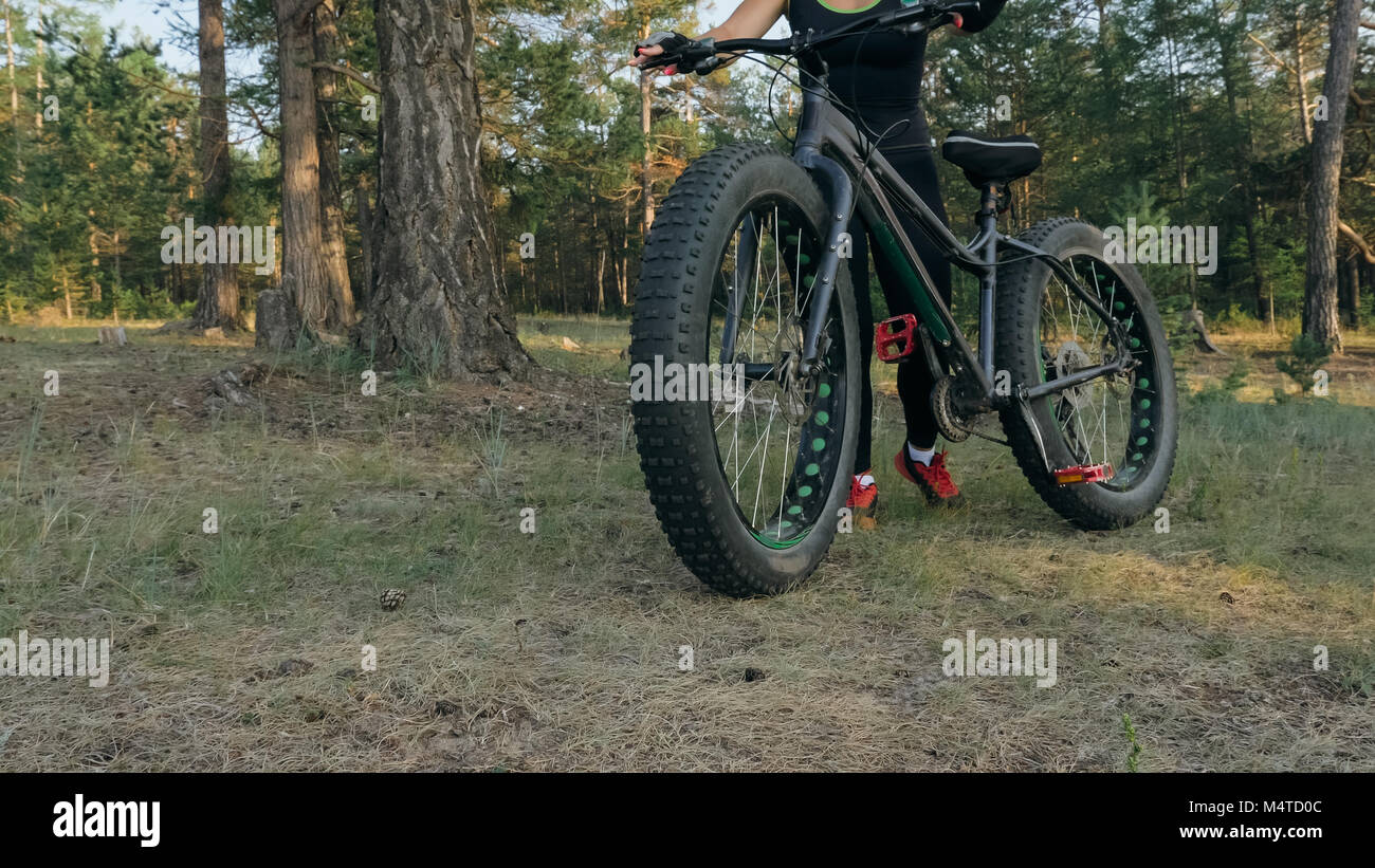 Fat bike also called fatbike or fat-tire bike in summer riding in the ...
