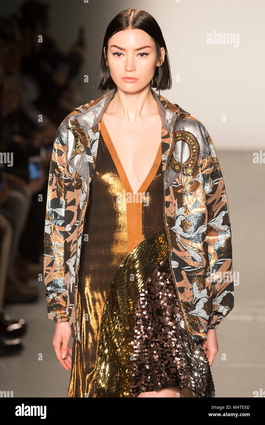 New York, United States. 10th Feb, 2018. Model walks runway for Custo ...