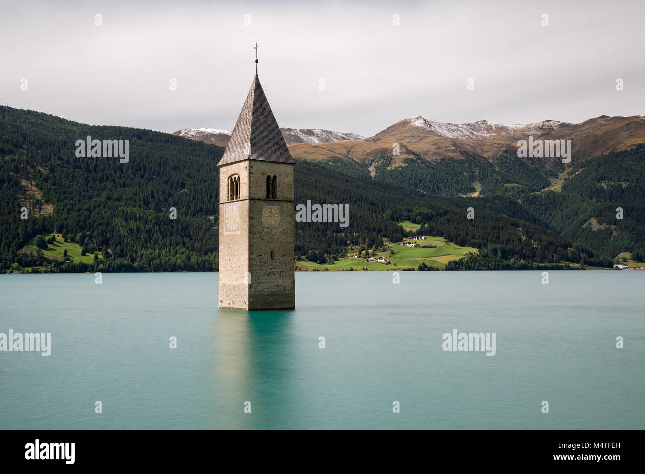 Submerged church at Lake Reschen, South Tyrol, Italy Stock Photo - Alamy