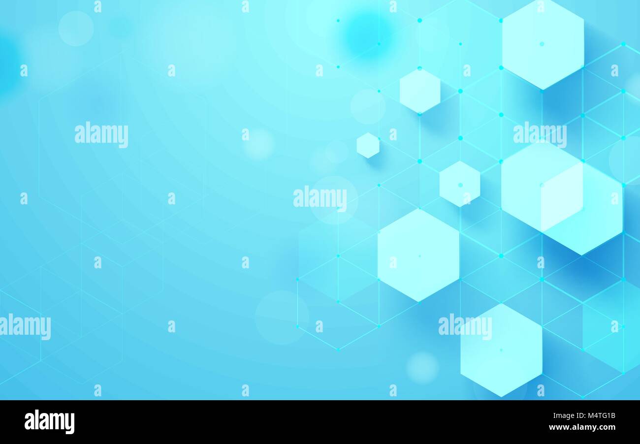 Abstract blue geometric hexagons shape and lines with science concept ...