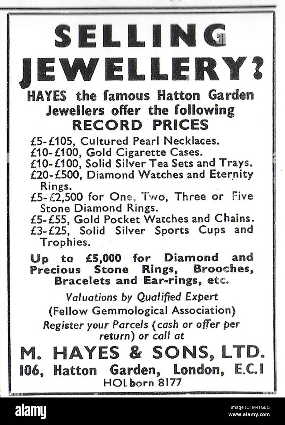 M. Hayes & Son selling jewellery advert, advertising in Country Life ...