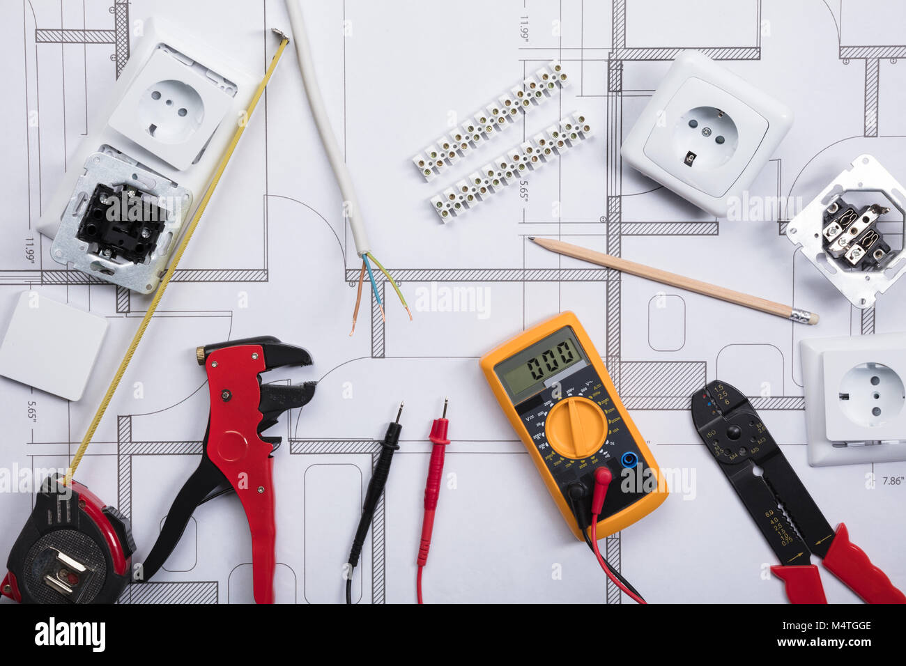 High Angle View Of Electrical Instrument With Tools And Digital ...
