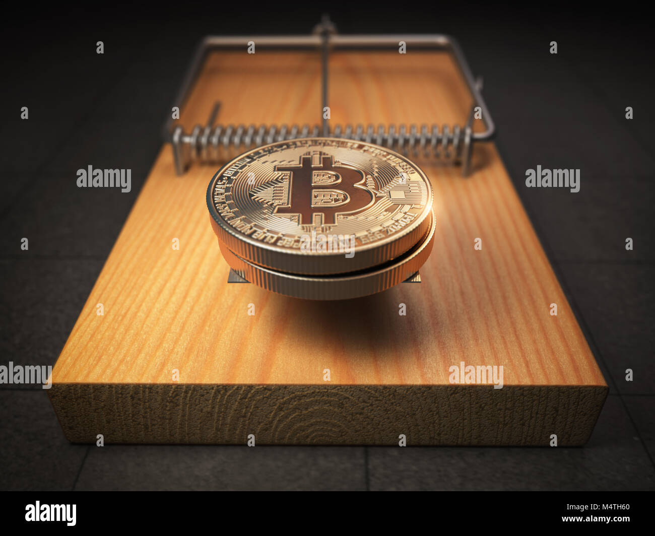 Bitcoin BTC coins in the mousetrap. Financial invetsment risk concept ...