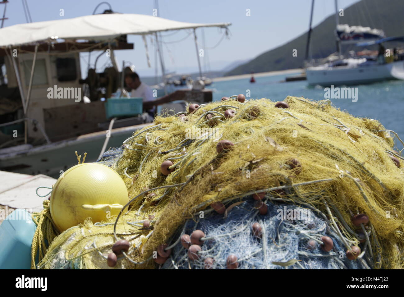 Fishing nets on a fishing boat Stock Photo - Alamy