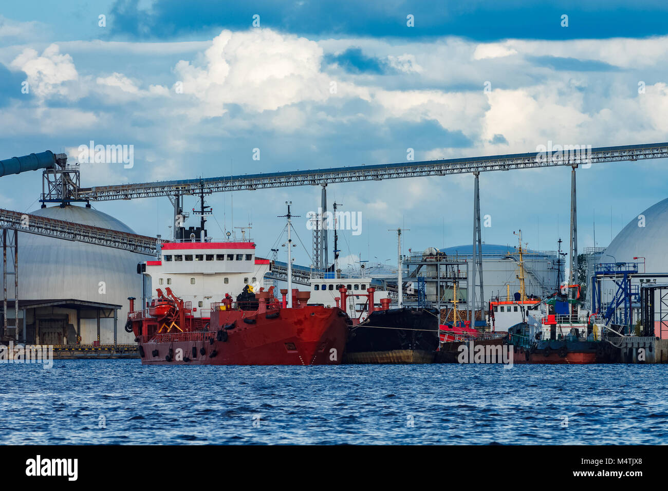 Cargo bulker ships are moored in Riga city at cargo terminal Stock ...