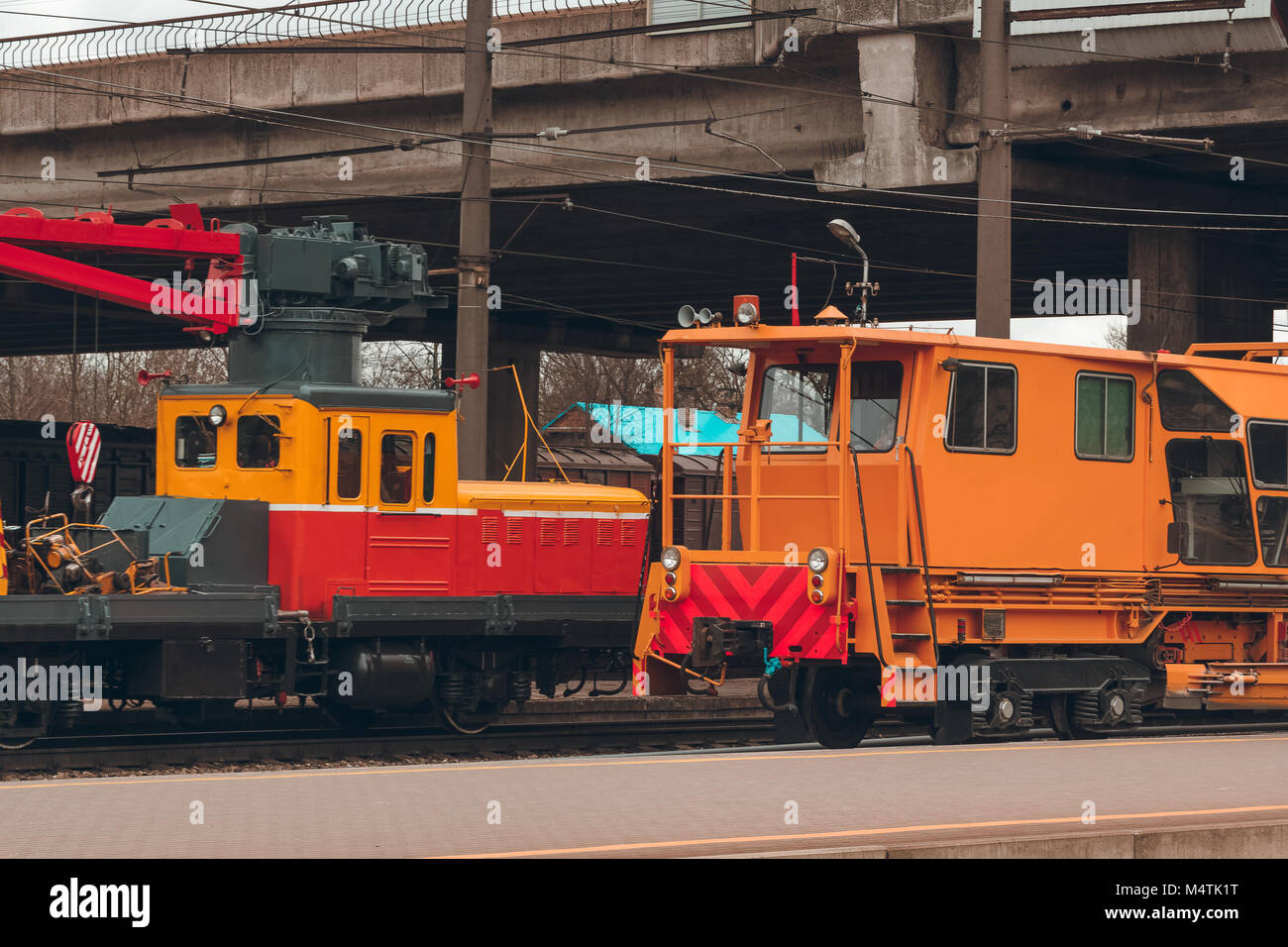 Ballast distributing and profiling track machine. Repair train Stock ...
