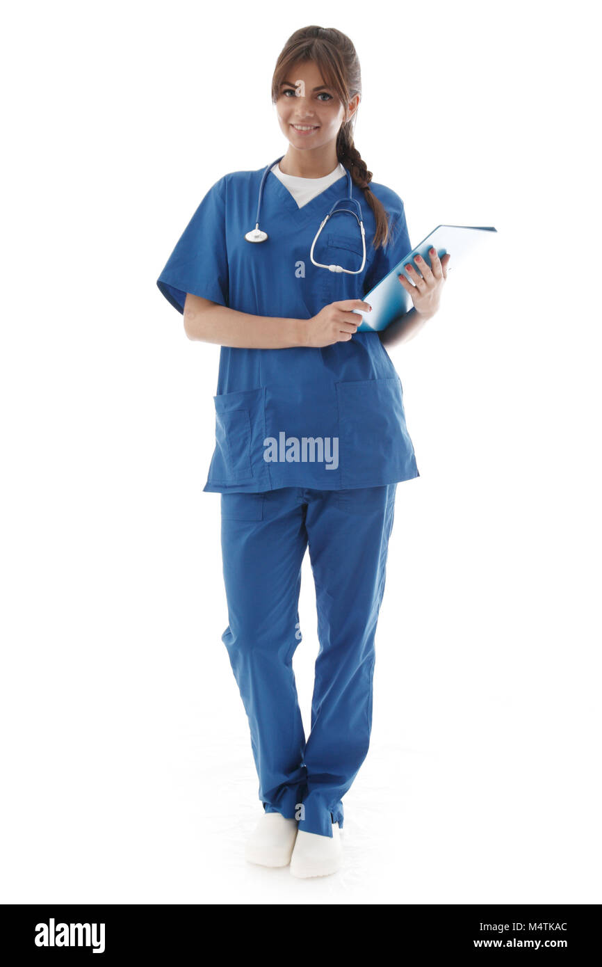 Young nurse full length portrait isolated on white background Stock ...