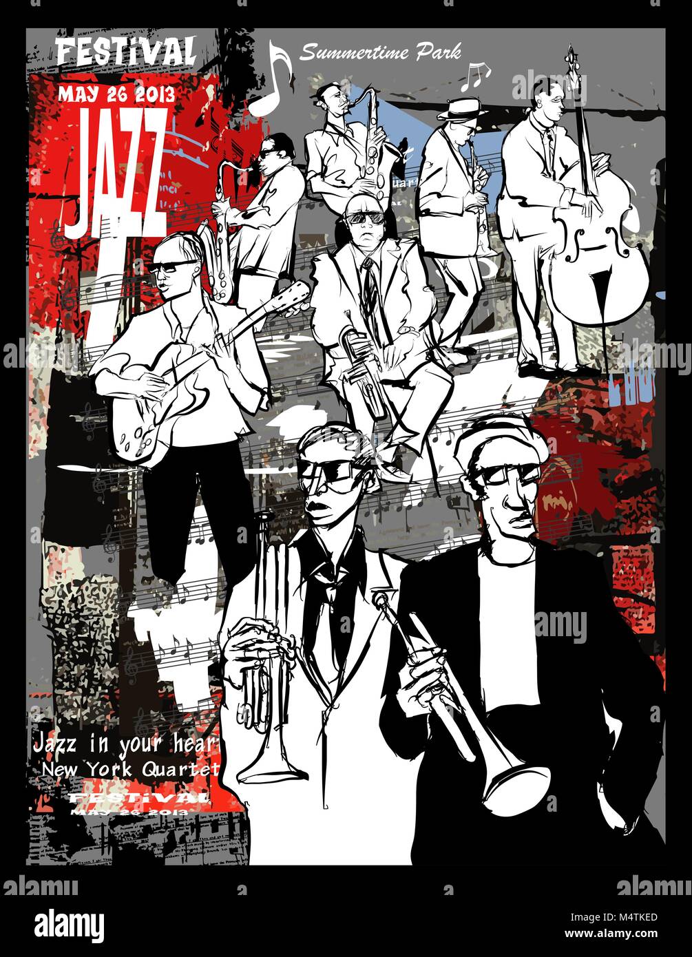 Jazz poster, musicians on a grunge background - vector illustration ...