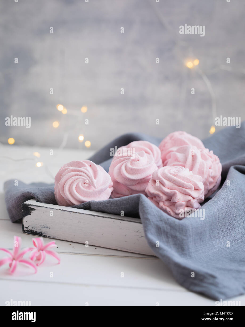 Russian Zephyr or pink marshmallow on the white background. Spring view ...