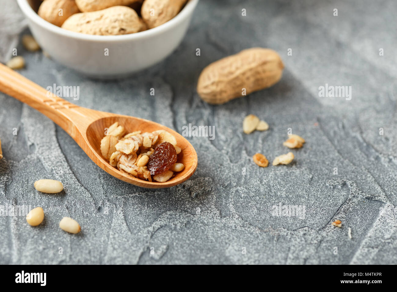 Set of different types of nuts - peanuts in shells, pine nuts and ...