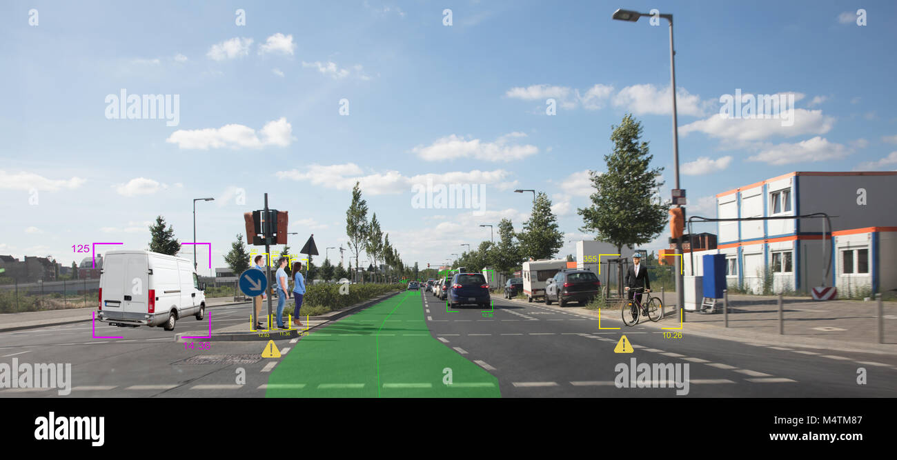 Autonomous driving system detecting pedestrians and vehicles on city ...