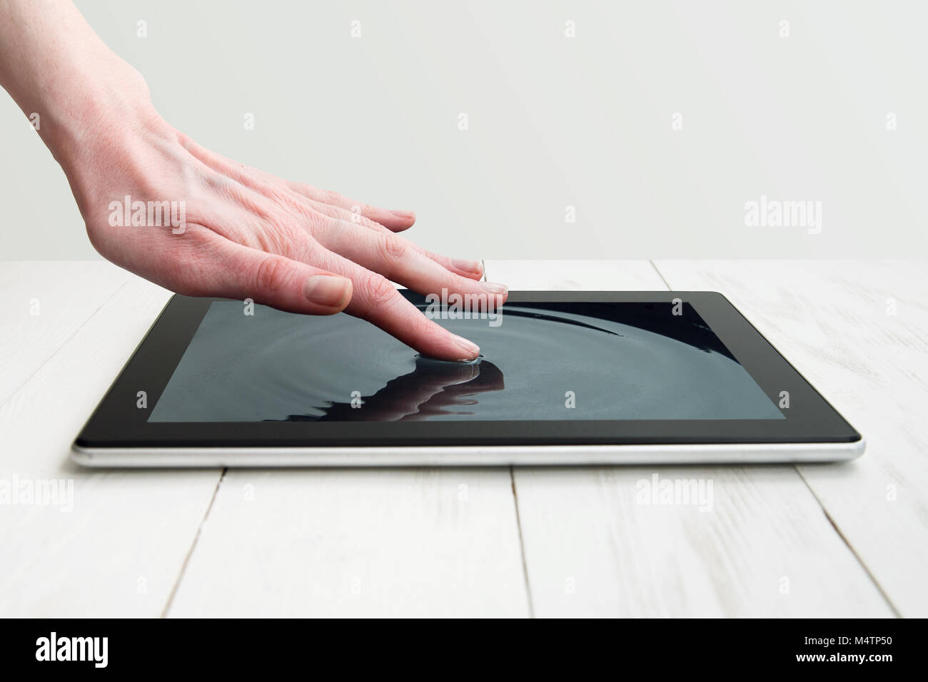 human hand touching futuristic screen Stock Photo - Alamy