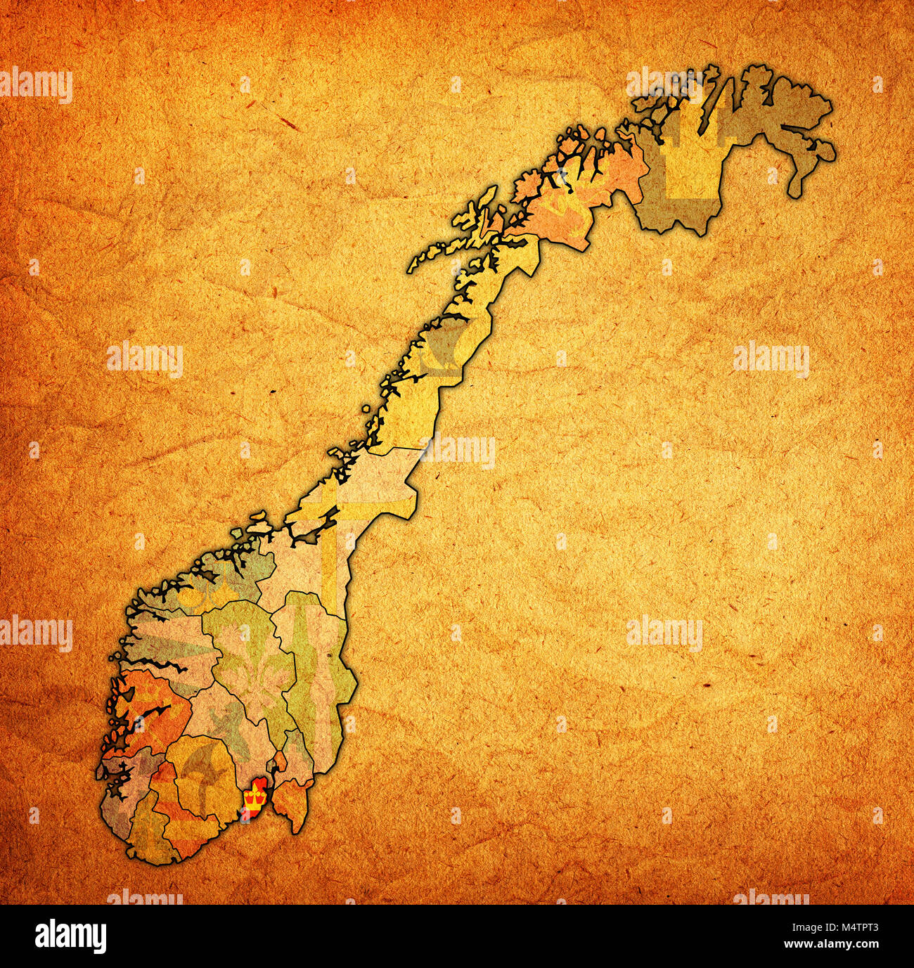 emblem of Vestfold county on map with administrative divisions and ...
